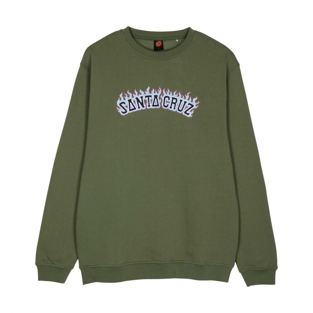 Santa Cruz Crew Burnt Collegiate Crew - Dark Moss | Skatewarehouse.co.uk
