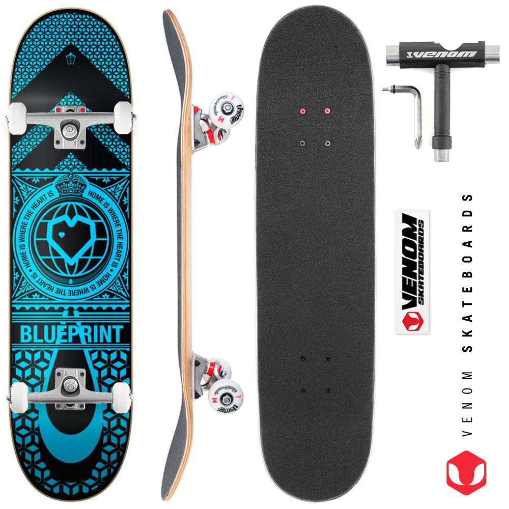 Blueprint Home Deck Black/Blue x Venom Skateboards Custom Complete Ska ...