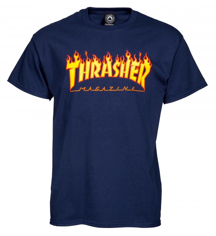 Thrasher T-Shirt Flame Logo - Navy | Skatewarehouse.co.uk