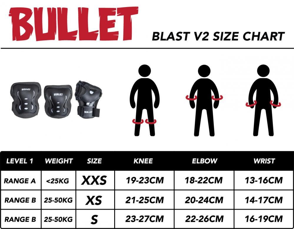 Bullet Triple Padset Blast V2 Junior - Black / White | Skatewarehouse.co.uk