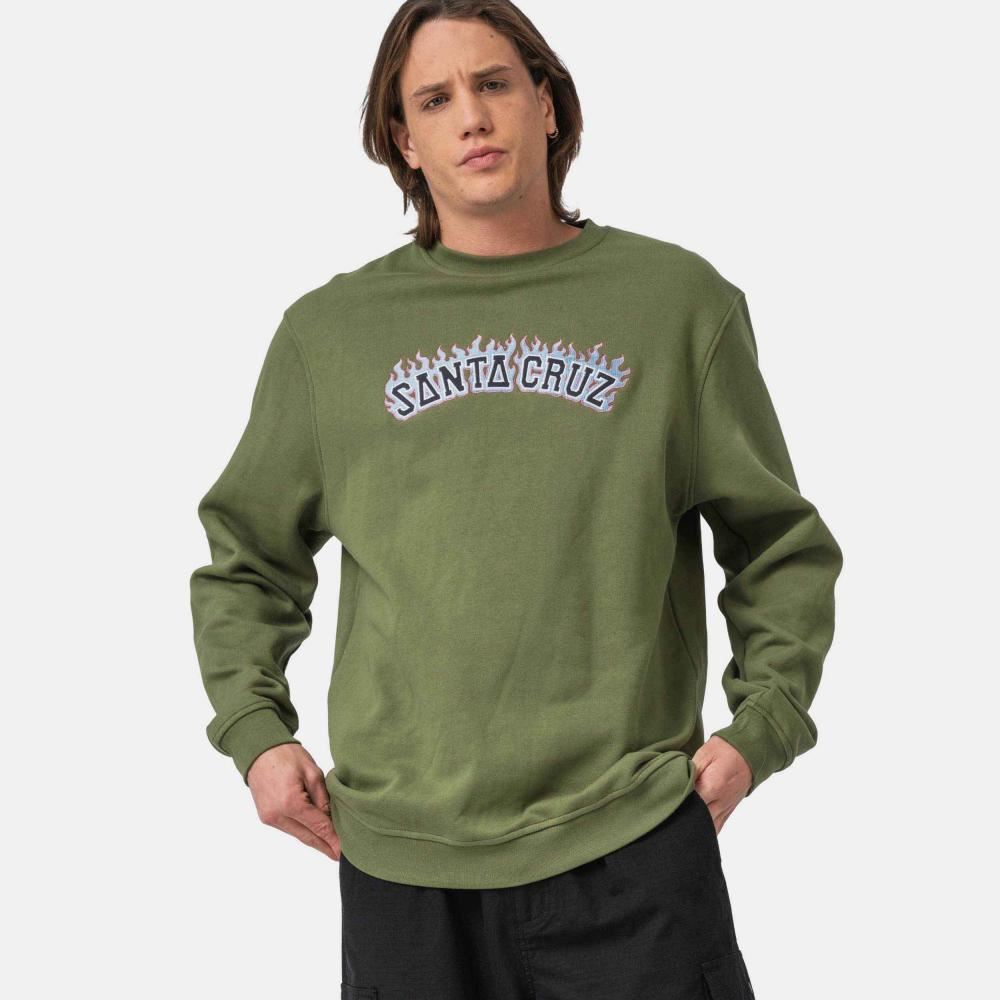Santa Cruz Crew Burnt Collegiate Crew - Dark Moss | Skatewarehouse.co.uk